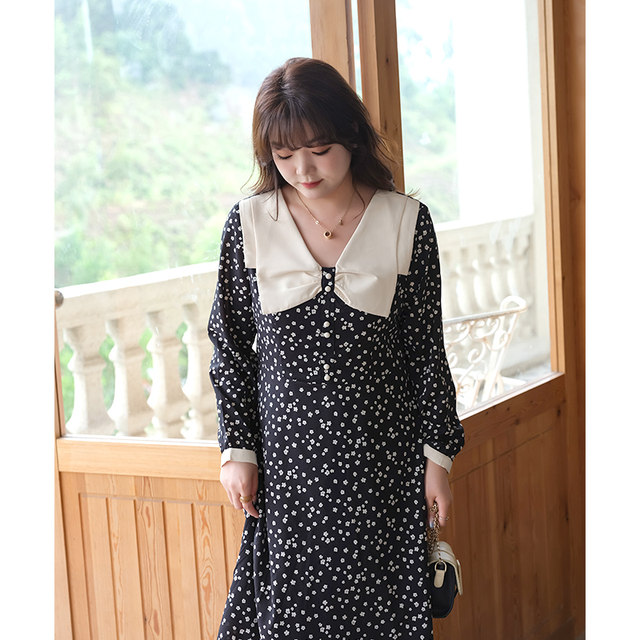 Lan Ruo Shui large size women's V -neck dress Fat mm autumn flower ...