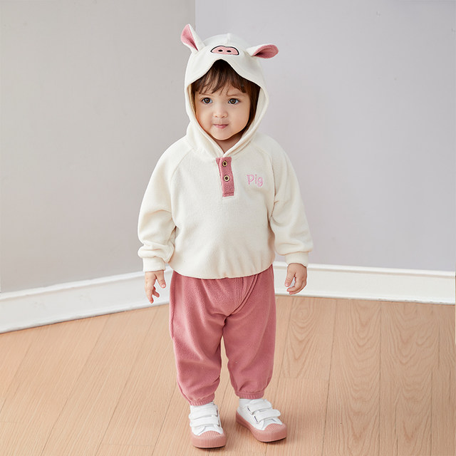 dudubaby baby set spring and autumn hooded clothes one-year-old baby ...