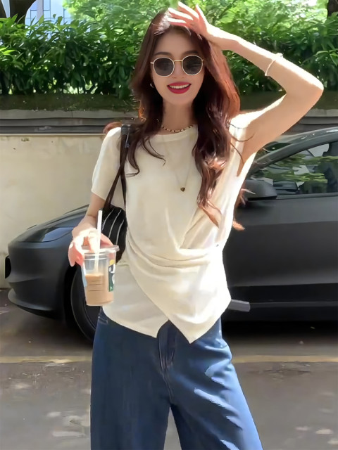 Round neck short-sleeved ice silk sweater for women 2025 new summer ...