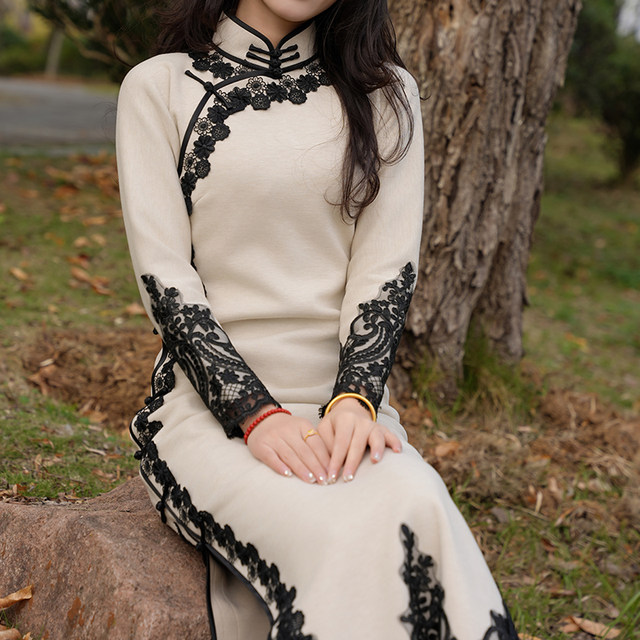 Exquisite Satin Ancient Method Cheongsam Autumn and Winter New Pure ...