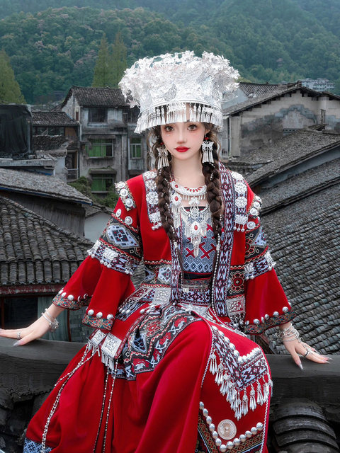 Authentic Amao red Miao costume female Tujia Yunnan Guizhou dance ...
