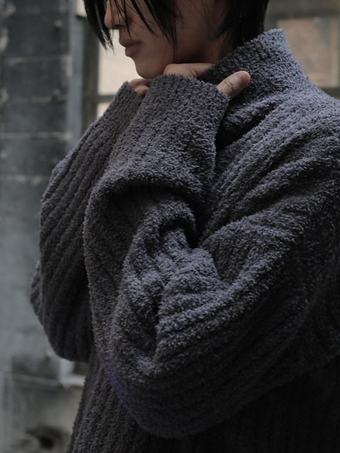 JCAESAR SWEATER green fruit collar sweater, towel texture, purple tone, cool gray color, high weight