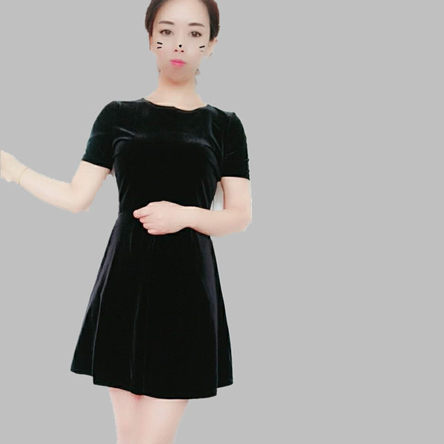 Large size golden velvet dress female spring and autumn fat MM2023 new seven -point sleeve round ...