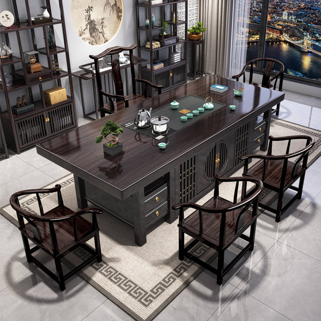 New Chinese style solid wood large board tea table and chair ...