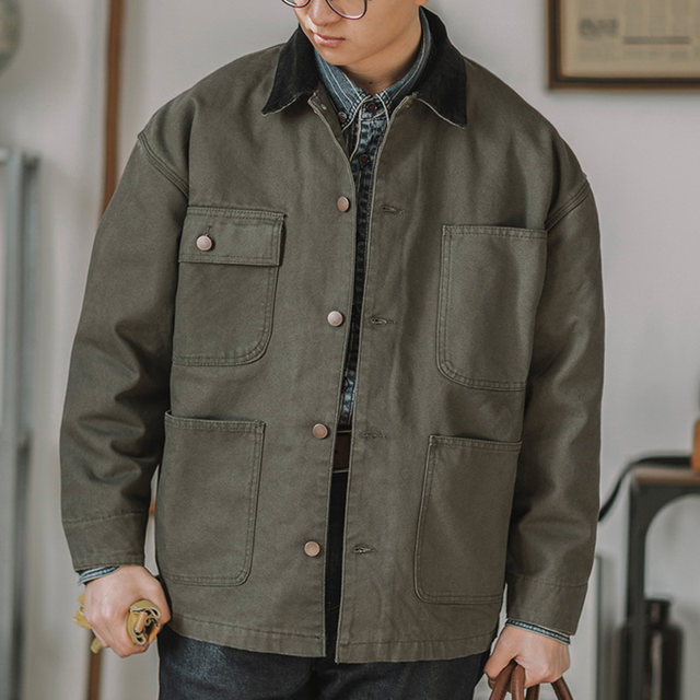 Indigo American Retro Michigan Railroad Work Jacket Carhartt Pocket ...