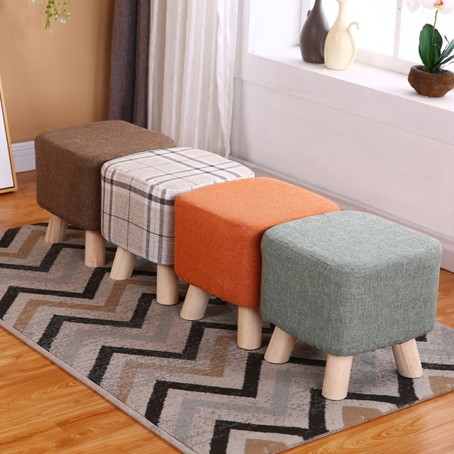 Solid wood dwarf stool creative small square stool living room fabric ...