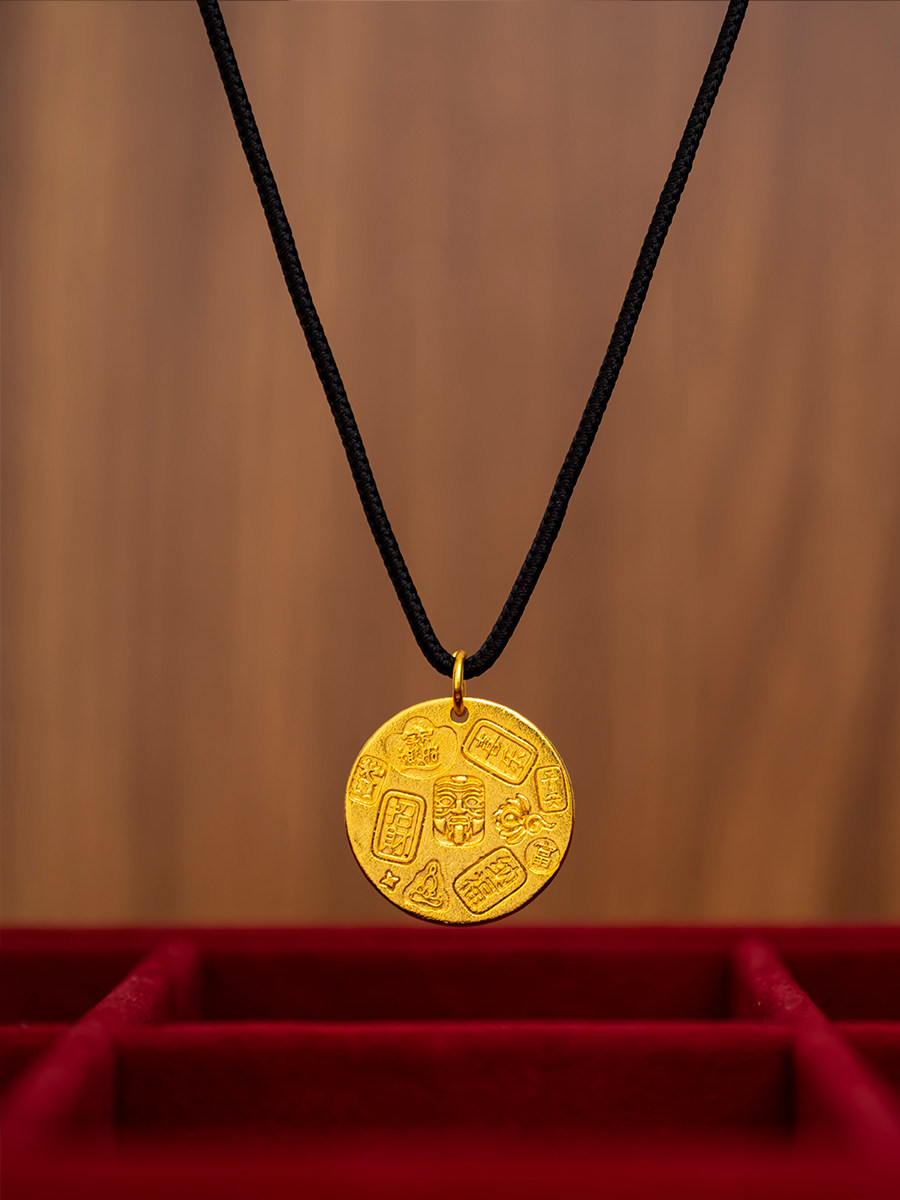 New Zakiram Chambala Round Medal Pendant - Ancient Gold Texture Tibetan ...