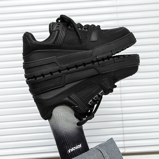 Little black shoes thick sole increased casual sneakers men's niche ...
