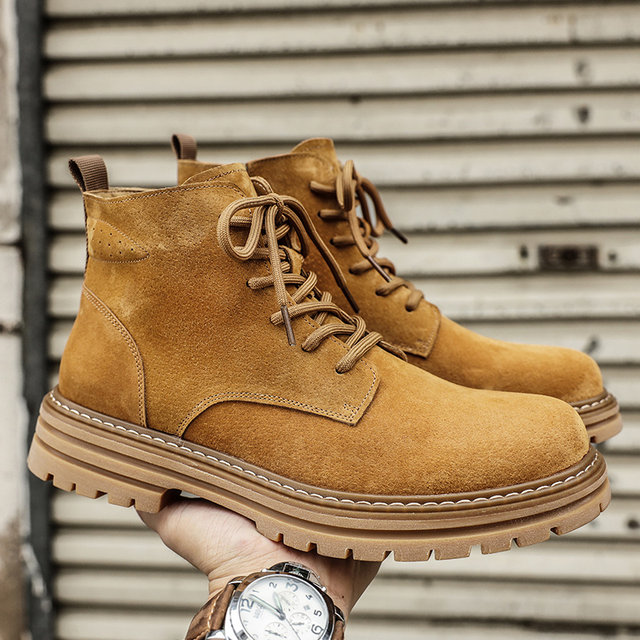 Genuine leather high-top Martin boots men's side zipper inner ...