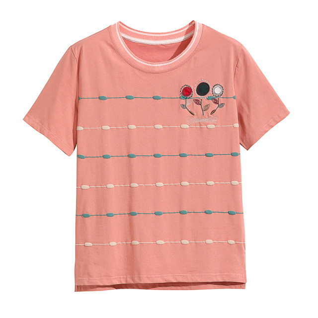 Pure cotton short-sleeved T-shirt women's loose 2024 summer new casual ...