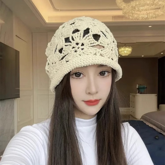 Early autumn thin handmade sunflower pile hat for women hollow ...