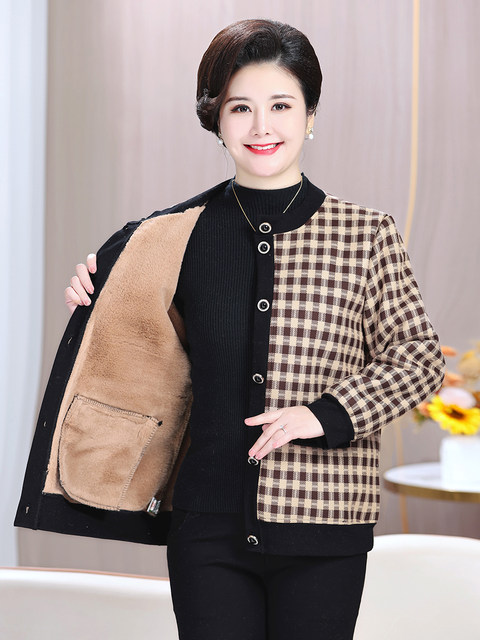 Middle -aged and elderly spring and autumn plus velvet jacket Large ...