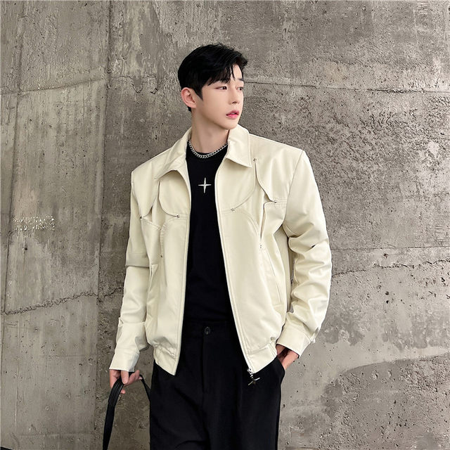 Autumn niche -style casual jacket Male personality hollow structure ...