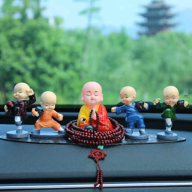 Solar-powered Four Little Monk Car Ornaments Center Console Cute ...