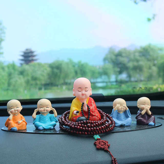 Solar-powered Four Little Monk Car Ornaments Center Console Cute ...
