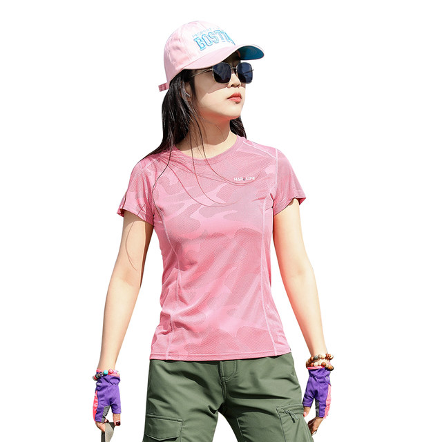 Outdoor camouflage sports quick-drying clothing women's short-sleeved T ...