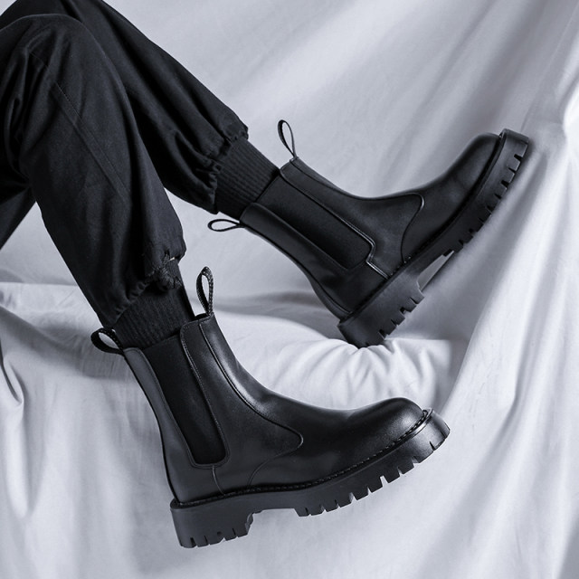 Chelsea boots men's spring and summer breathable high-top leather shoes ...