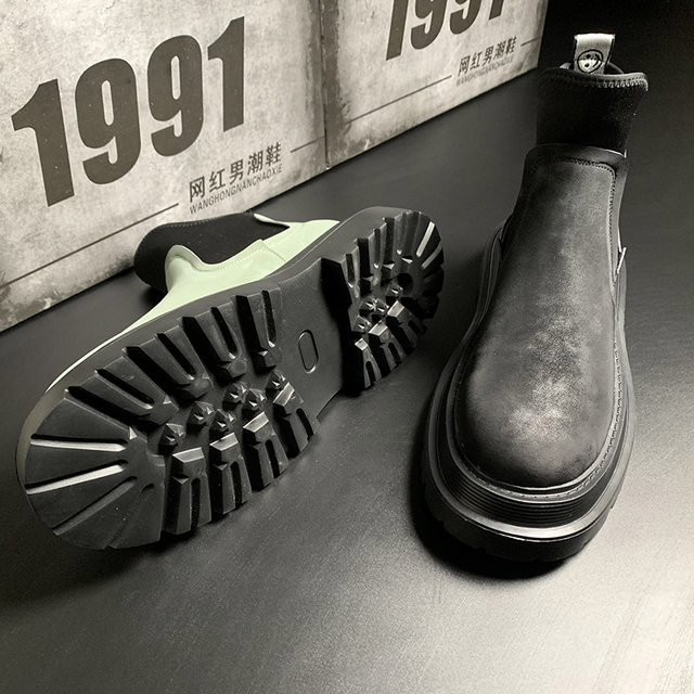 Men's shoes autumn style plus velvet trendy men's Martin boots mid-top ...