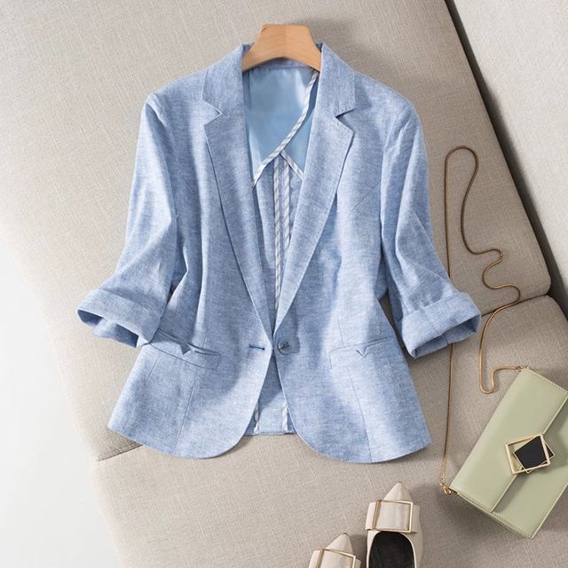 Formal blue-gray slim-fit small suit spring and summer thin top ...