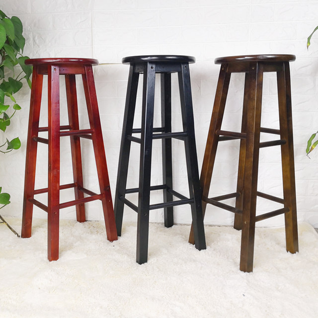 Solid wood round stool high stool high bench bar stool high wooden ...