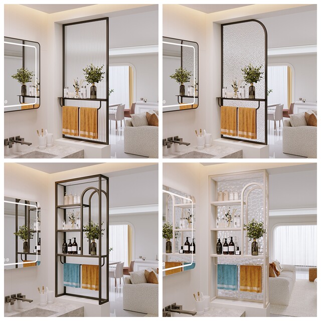 Light luxury creamy bathroom half wall screen long rainbow water ...