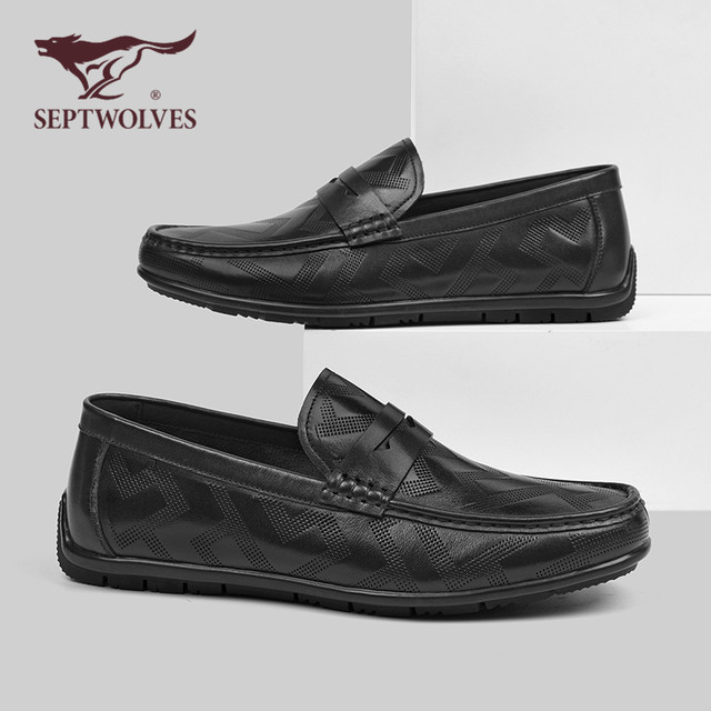 Septwolves British style loafers winter new business casual shoes black ...
