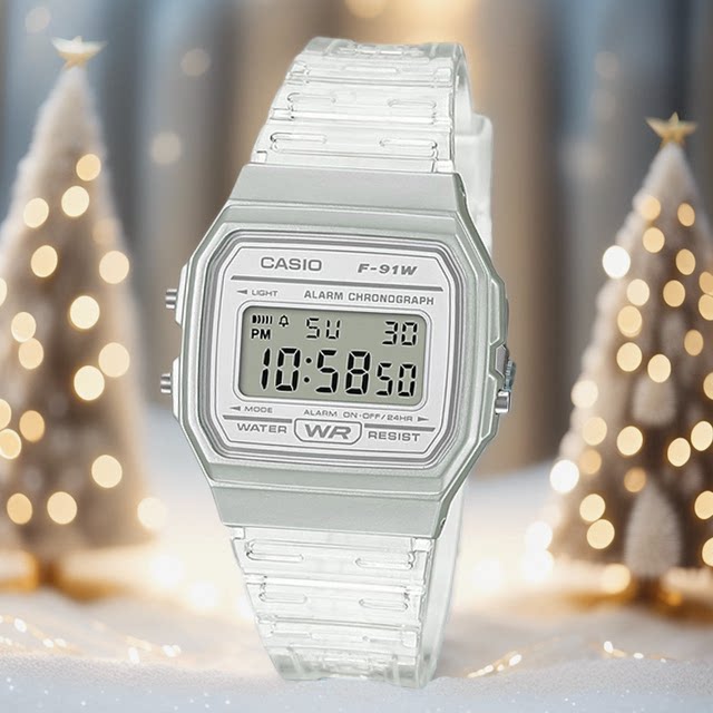 Casio CASIO watch F-91W jelly transparent strap retro small square student classic electronic ...
