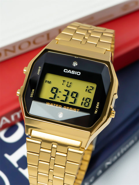 CASIO Casio genuine watch Male sports retro metal gold watched cube ...