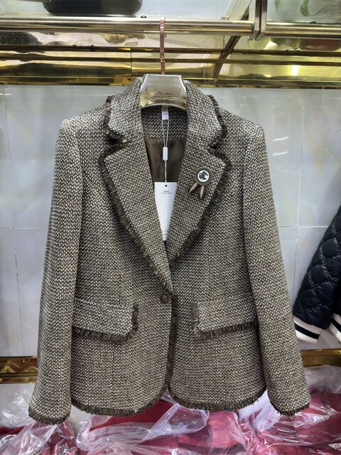 Authentic 2024 spring fashion trendy suit collar woven burlap-shaped ...
