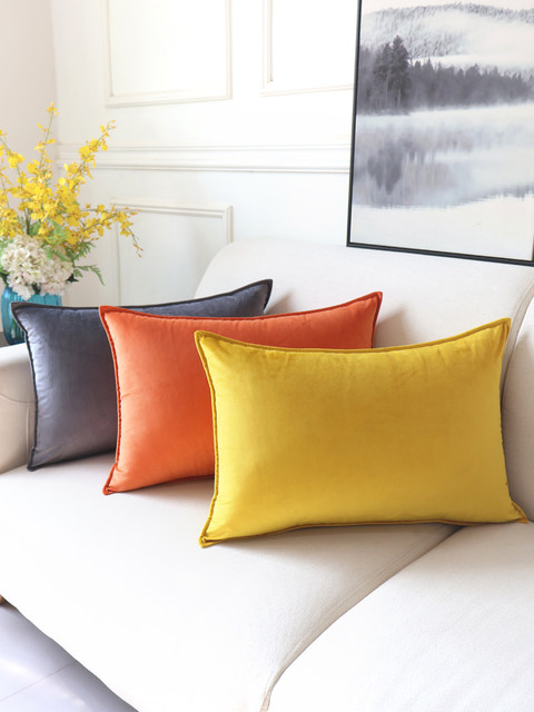 Solid color velvet pillowcase living room sofa pillow cushion cover ...