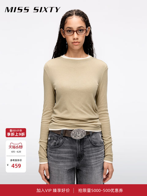 Miss Sixty long-sleeved wool tiny T-shirt for women with round neck ...