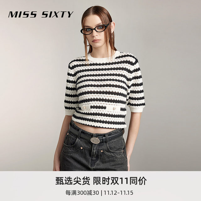 MissSixty knitted sweater, feminine short-sleeved, loose, contrasting ...