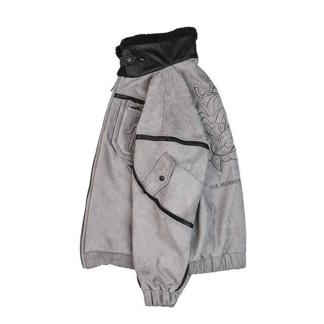 WOOKONG imitation suede embroidered jacket men's and women's baseball uniform jacket