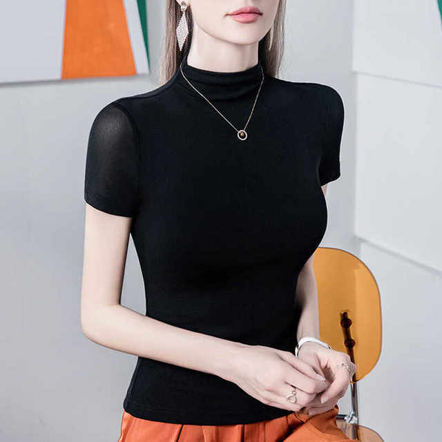 2024 new sand body t-shirt women's mesh half turtleneck short-sleeved ...