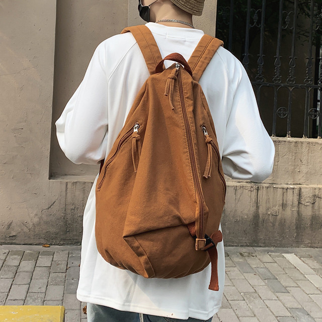Backpack for men washing canvas niche computer backpack solid color ...