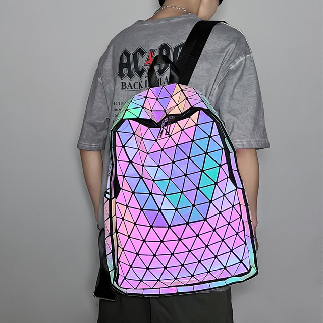 Laser rhombus backpack for men 2024 new fashion schoolbag for female ...