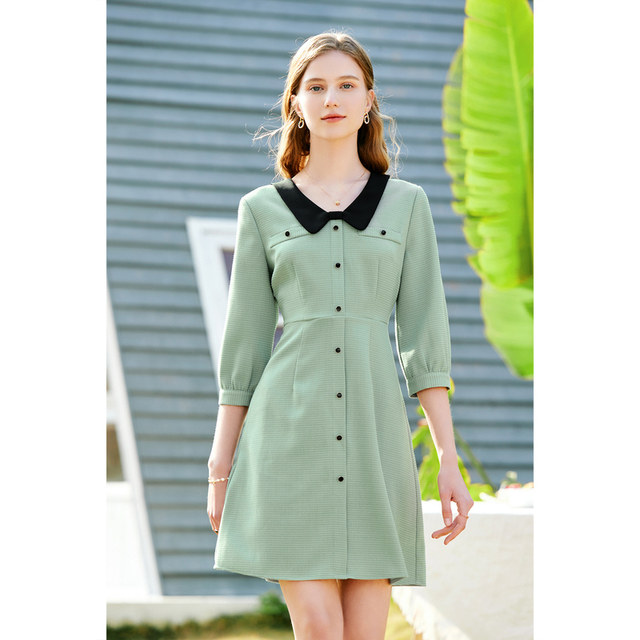 betu women's clothing 2024 autumn new bow doll collar sweet temperament three-quarter sleeve dress