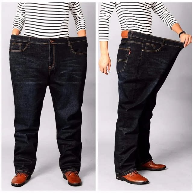 Plus size plus size stretch jeans for men straight leg loose fat man ...
