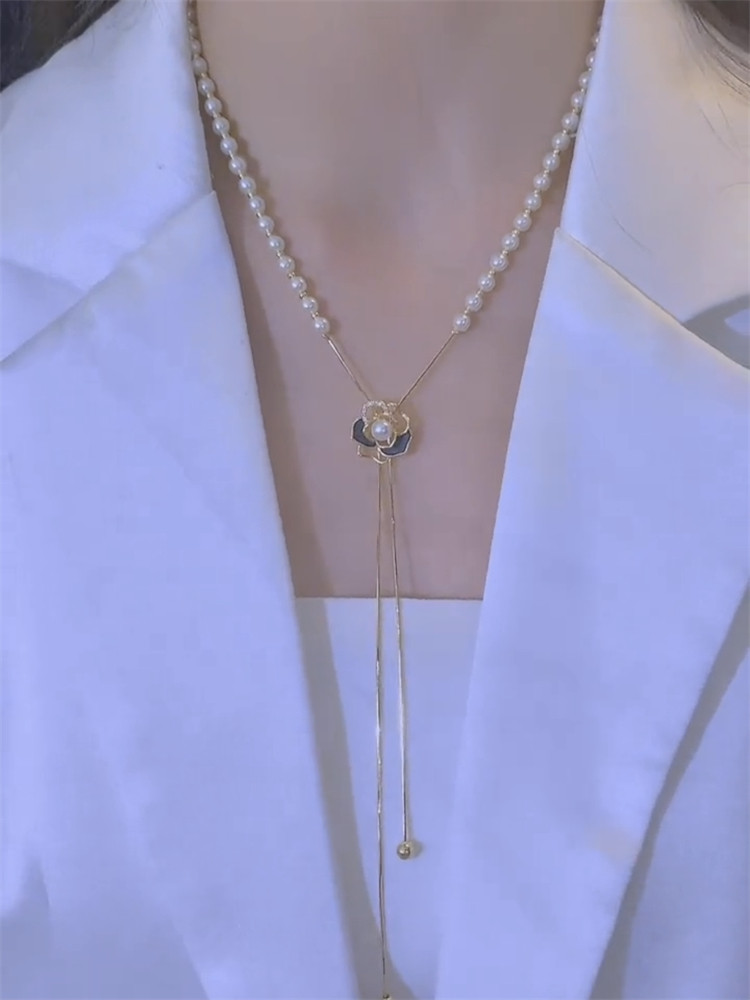 Camellia Necklace, Feminine and Versatile Y-Shaped Clavicle Chain ...