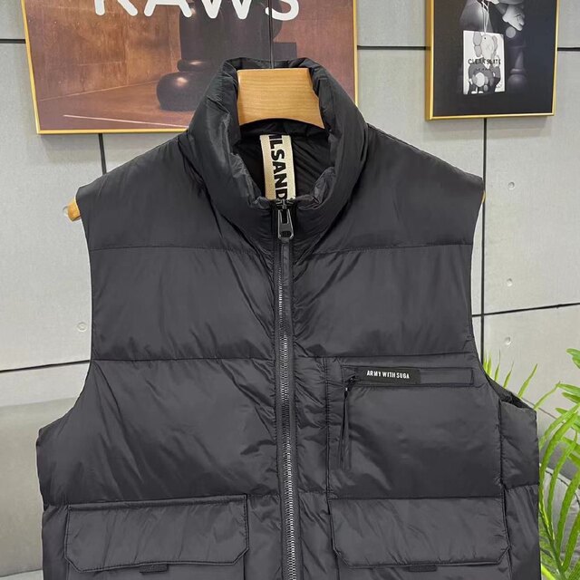 New winter down cotton vest men's workwear stand-up collar cotton waistcoat casual warm slim ...