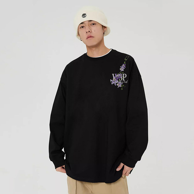 WASSUP trendy brand flower language vine American long-sleeved T-shirt ...