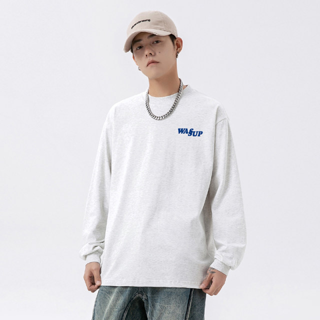 WASSUP trendy brand off-white gray long-sleeved t-shirt for boys spring ...