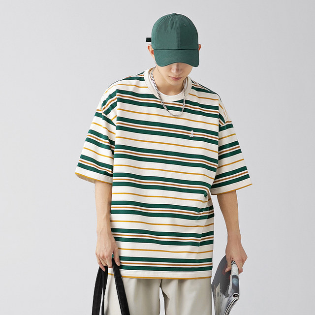 WASSUP American retro striped short-sleeved T-shirt men's summer 2025 ...
