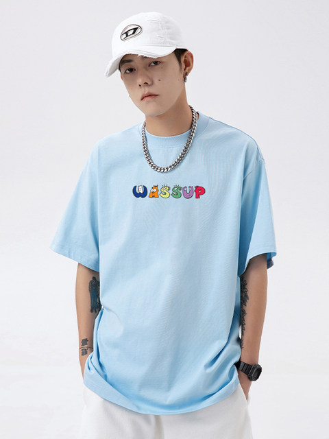 Wassup cartoon letter T -shirt top male summer 24 new loose and ...