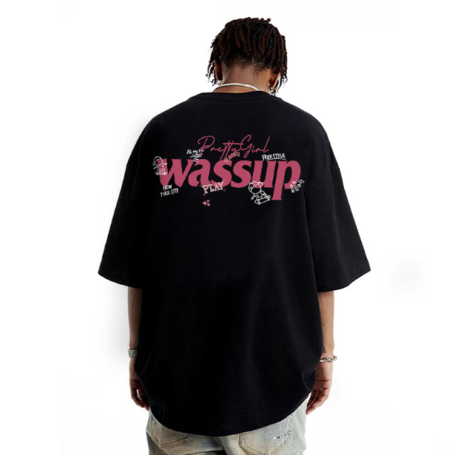 WASSUP short-sleeved t-shirt for boys summer loose heavyweight pure ...