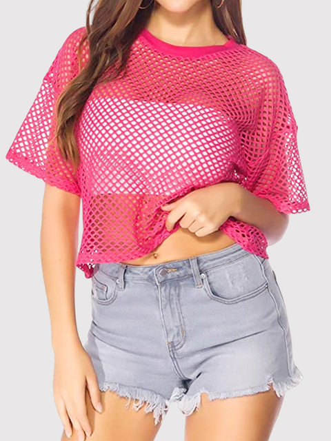 Solid color round neck mesh sports top solid color round neck mesh ...