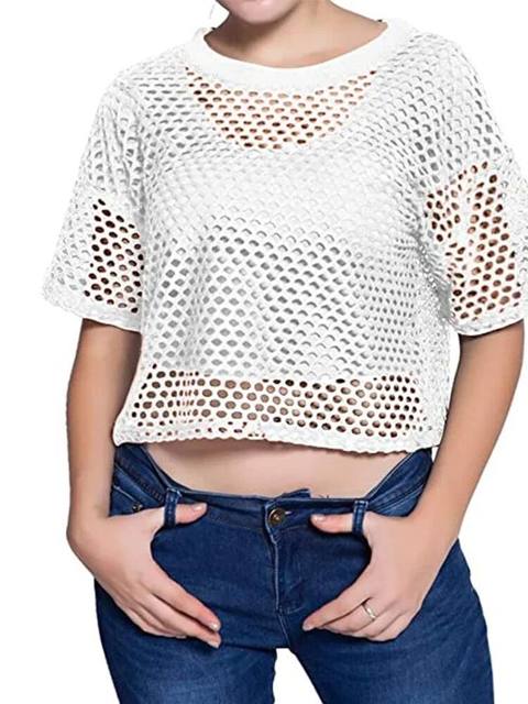 Solid color round neck mesh sports top solid color round neck mesh ...