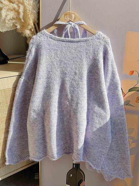 2024 New Lazy Wind V -neck Black Hanging Near Loose Long -sleeved ...