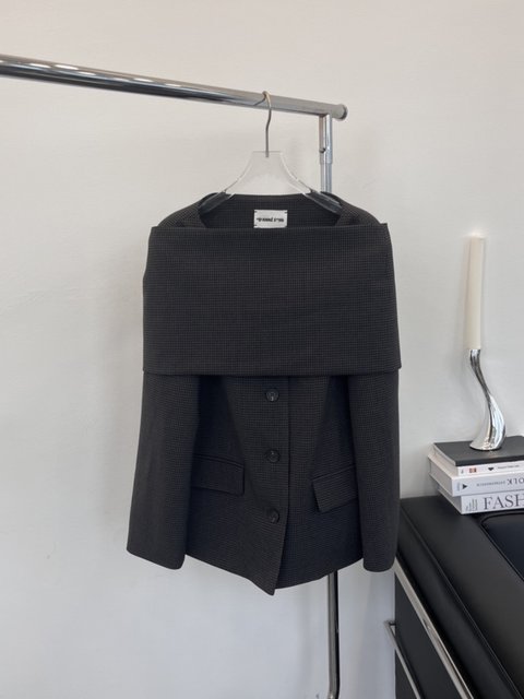 One -word collar packet grid suit Female autumn and winter new niche ...