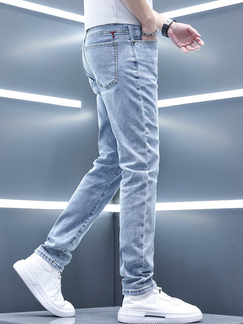 2025 new light color men's jeans men's summer thin summer slim feet men ...